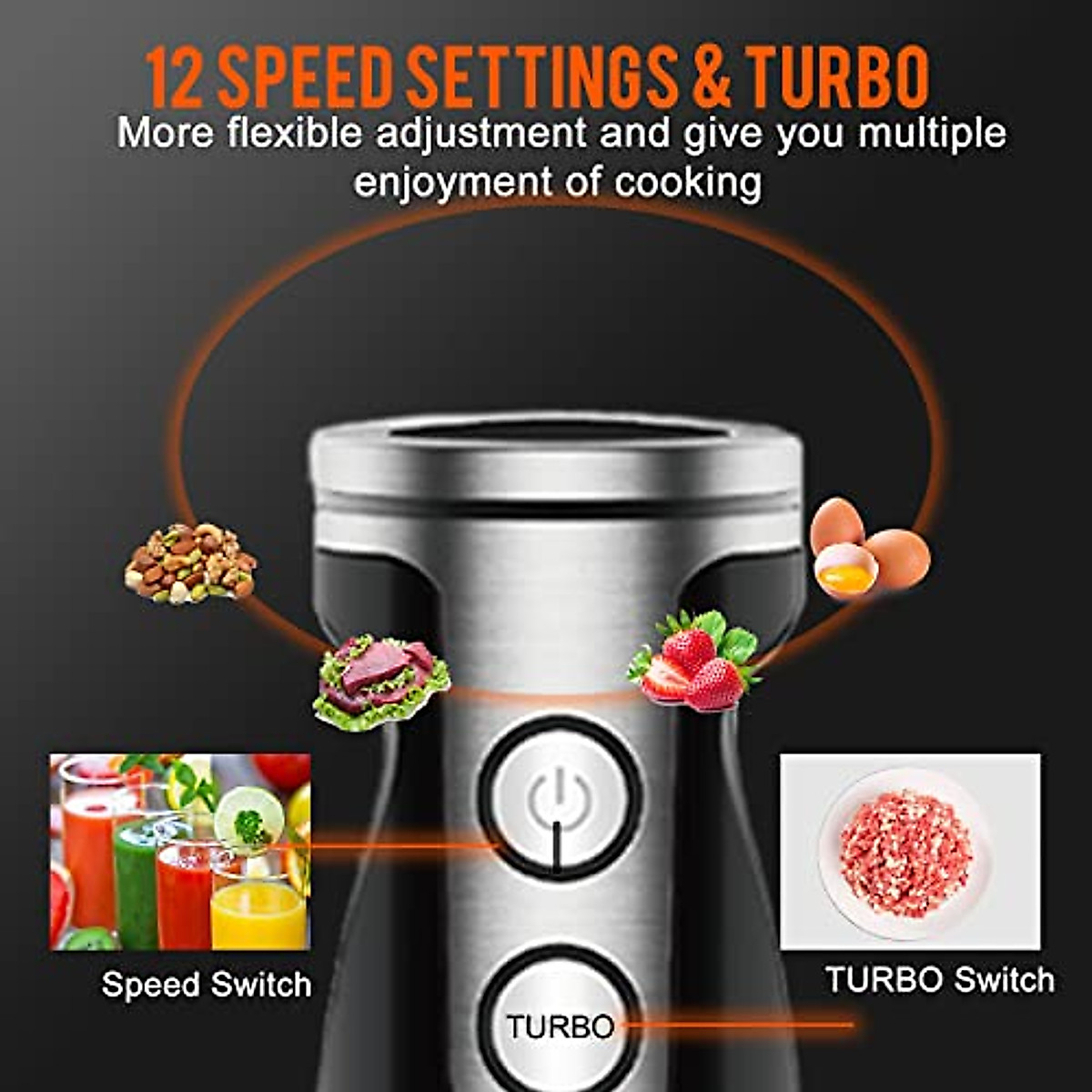 Stainless Steel Titanium Reinforced 3-in-1 Immersion Hand Blender, Powerful with 80% Sharper Blades, 12-Speed Corded Blender, Including Whisk and Milk Frother (3-in 1 Black)