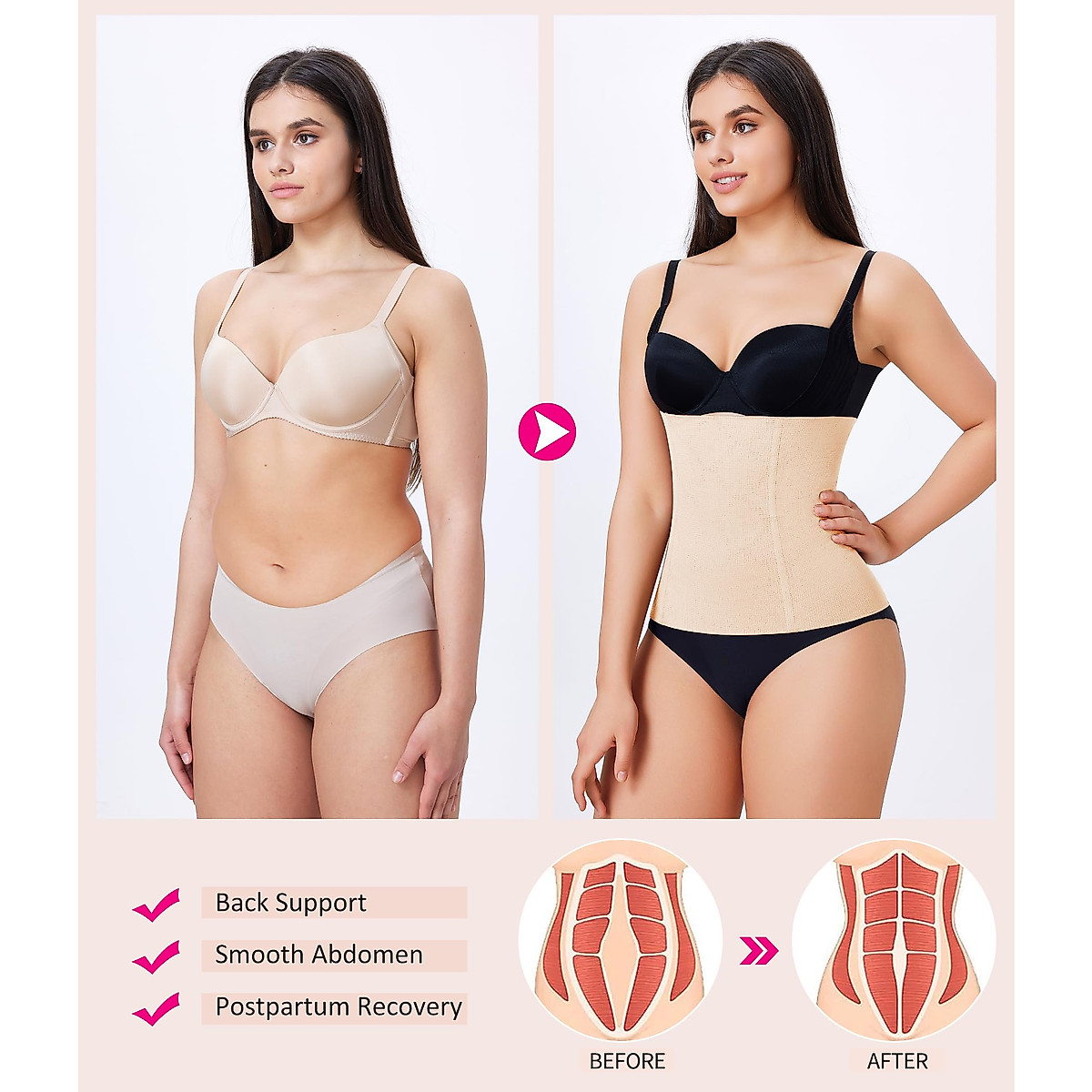 Nebility Womens' Waist Trainer Tummy Control Waist Cincher Slim Body Shaper (Beige Without Hook, S)