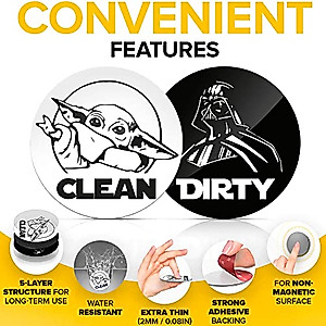 Dishwasher Magnet Clean Dirty Sign Indicator - Clean Dirty Dishwasher Magnet - Kitchen Dish Washer Magnet - Waterproof and Double Sided Flip with Bonus Adhesive Metal Plate (Black & White)