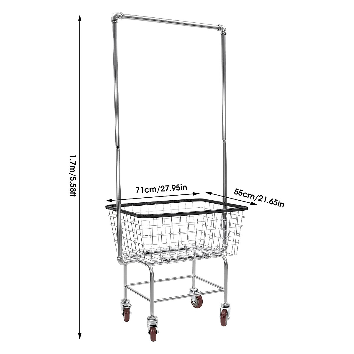 Rolling Laundry Hamper Basket Cart Metal laundry basket with Wheels & Wire Storage Rack and Hanging Rack Wire Basket Cart Commercial Rolling Laundry Butler