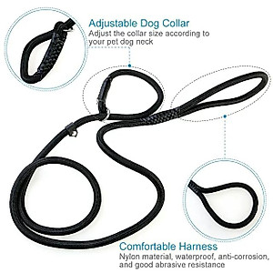 Black Dog Leash Pet Nylon Rope Training Leash Slip Lead Strap Adjustable Traction Collar Behavior Aids