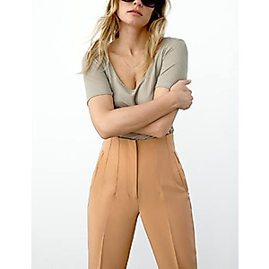 Ugerlov Women's High Waisted Dress Pants Work Business Casual Slacks Tapered Ankle Pants with Pockets, Orange Yellow Large