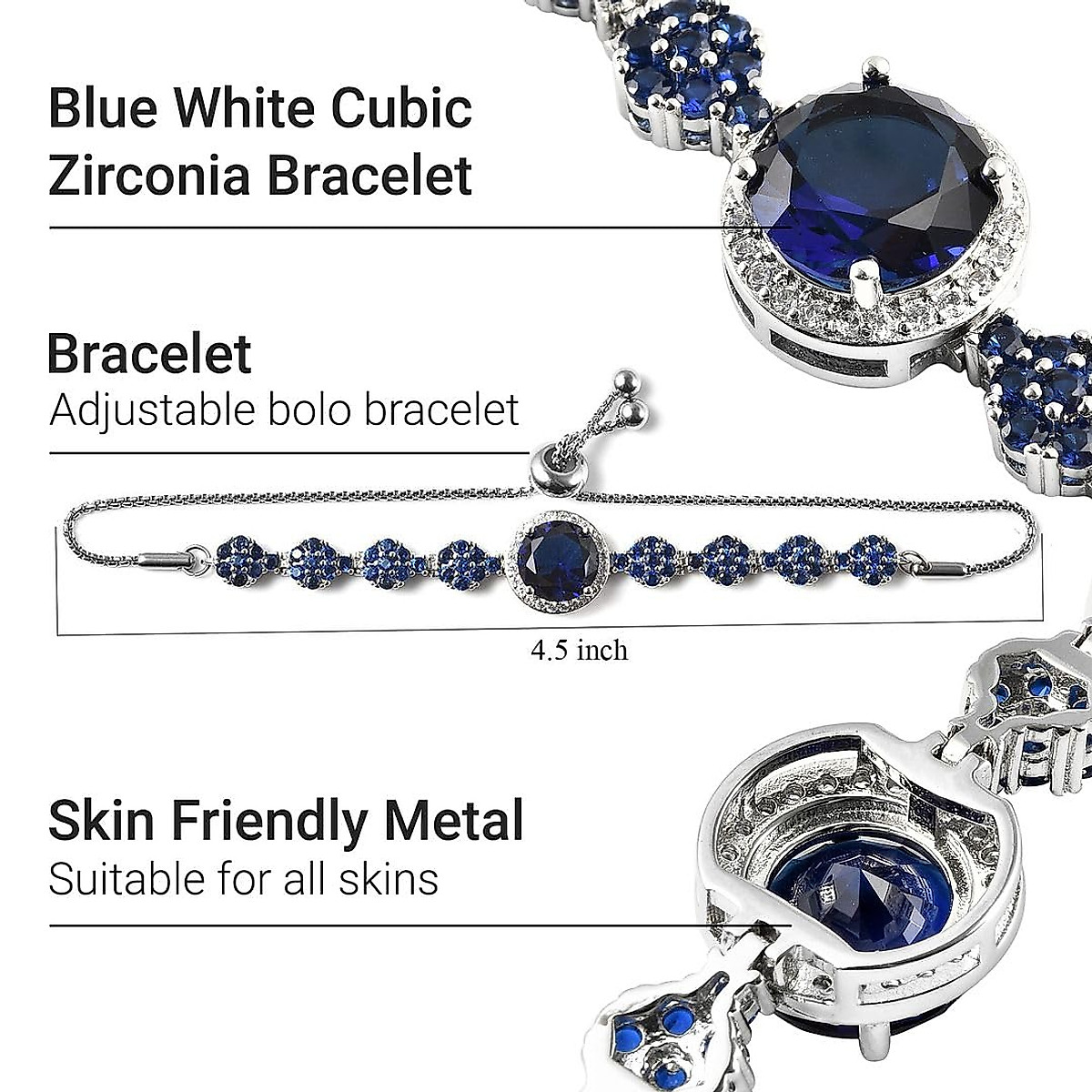 Shop LC Blue White Cubic Zirconia Bracelets for Women CZ Bolo Bracelets for Women Adjustable Tennis Bracelets for Women Fashion Jewelry Birthday Gifts for Women