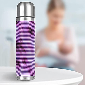Stainless Steel Leather Vacuum Insulated Mug Geometry Thermos Water Bottle for Hot and Cold Drinks Kids Adults 16 Oz