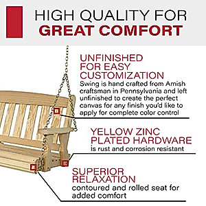 Amish Casual Heavy Duty 800 Lb Mission Treated Porch Swing with Hanging Chains (5 Foot, Unfinished)