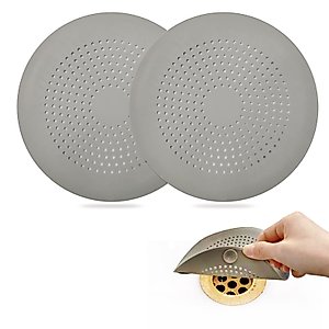 Hair Catcher,Round Drain Cover for Shower Silicone Hair Stopper with Suction Cups,Easy to Install Suit for Bathroom,Bathtub,Kitchen 2 Pack(Grey)