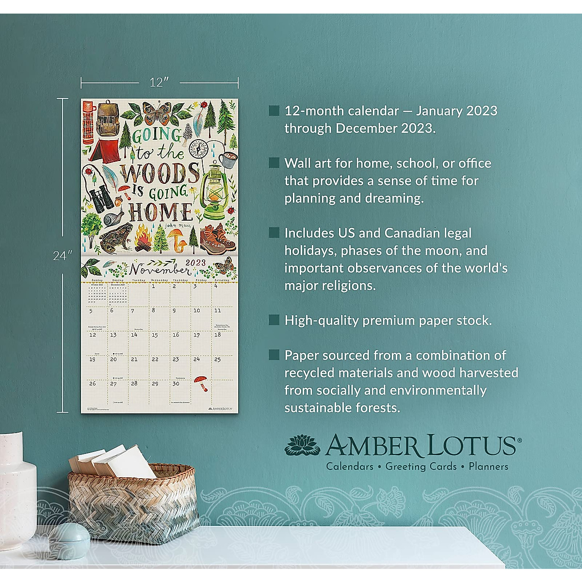 Katie Daisy 2023 Wall Calendar: Meet Me in the Meadow | 12" x 24" Open | Amber Lotus Publishing