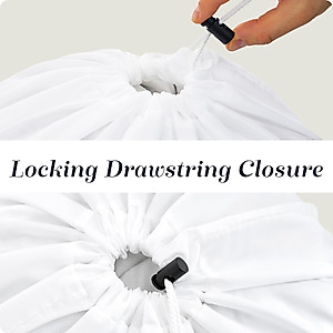 Handy Laundry Nylon Bag - Locking Drawstring Closure, Machine Washable, These Large Bags Will Fit a Laundry Basket and Strong Enough to Carry up to Two Loads of Clothes. (White | 30" x 40")