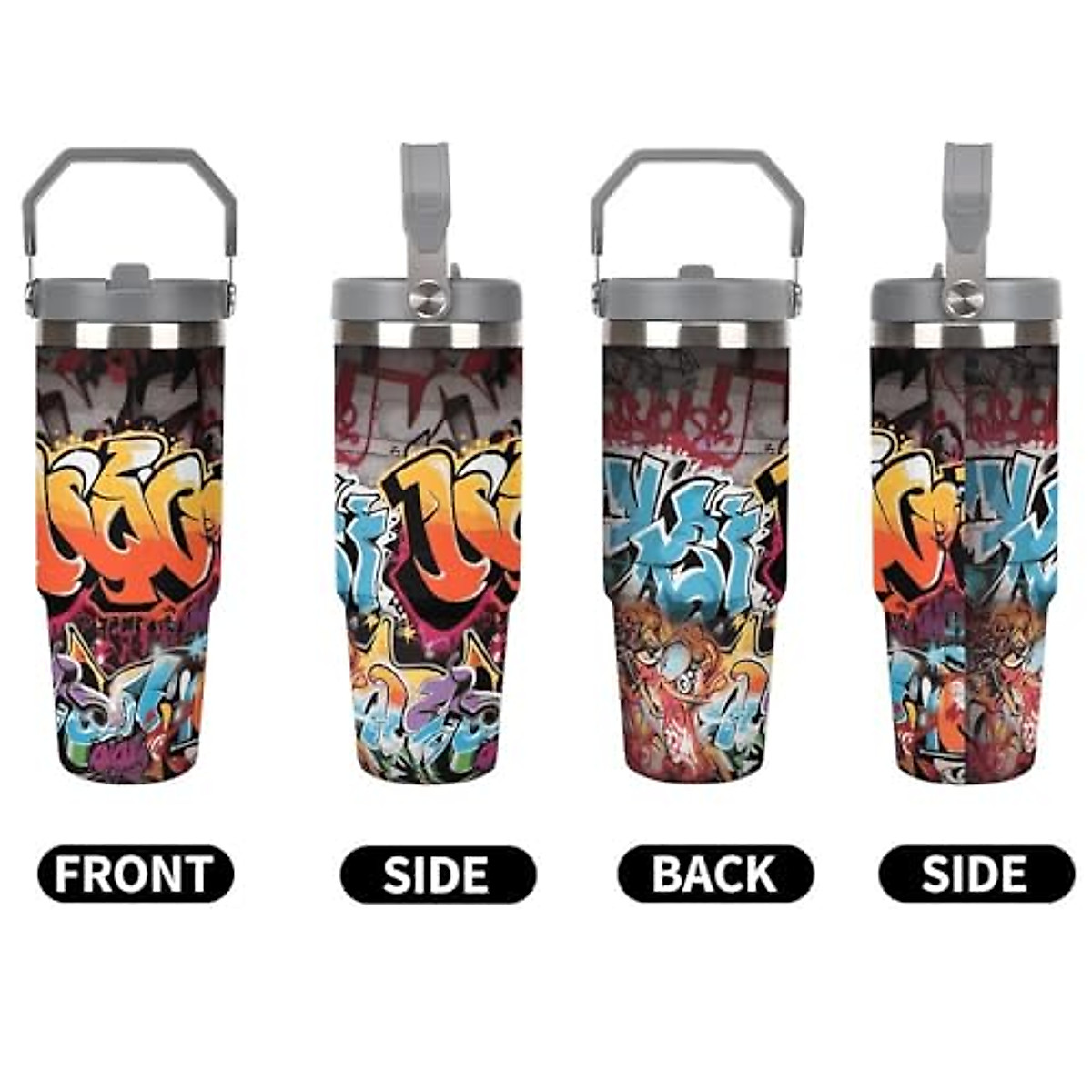 WITHSBKK 30oz Car Cup Graffiti Hip Hop Printed with Portable, Stainless Steel Travel Mug, Vacuum Insulated Tumbler And Straw, Leakproof for Car & Outdoor, UV Printed Design