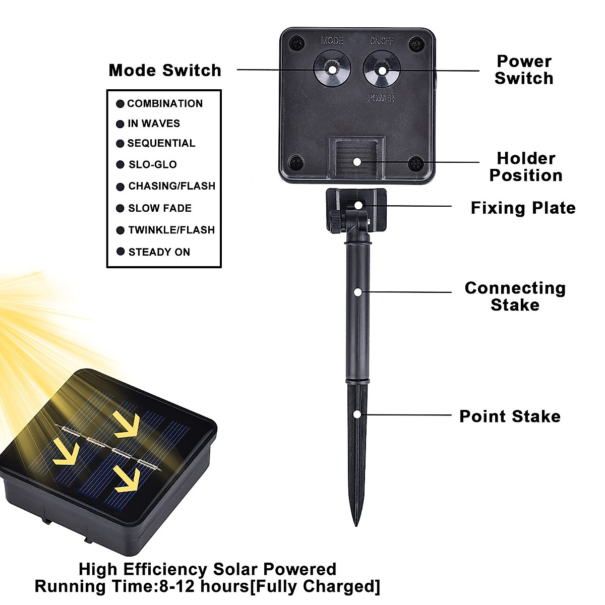 JPSR Solar String Lights Outdoor Halloween Decorations Waterproof 100-LED Copper Wire Fairy Lights 8 Modes, Twinkling Lights String for Bedroom Patio Garden Tree Party & Holiday Decor (2-Pack, White)