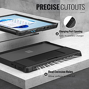 MoKo Case Fits Microsoft Surface Pro 8 13" Touchscreen 2021 Release Tablet, All-in-One Protective Rugged Cover Case with Hand Strap, Compatible with Type Cover Keyboard, Black