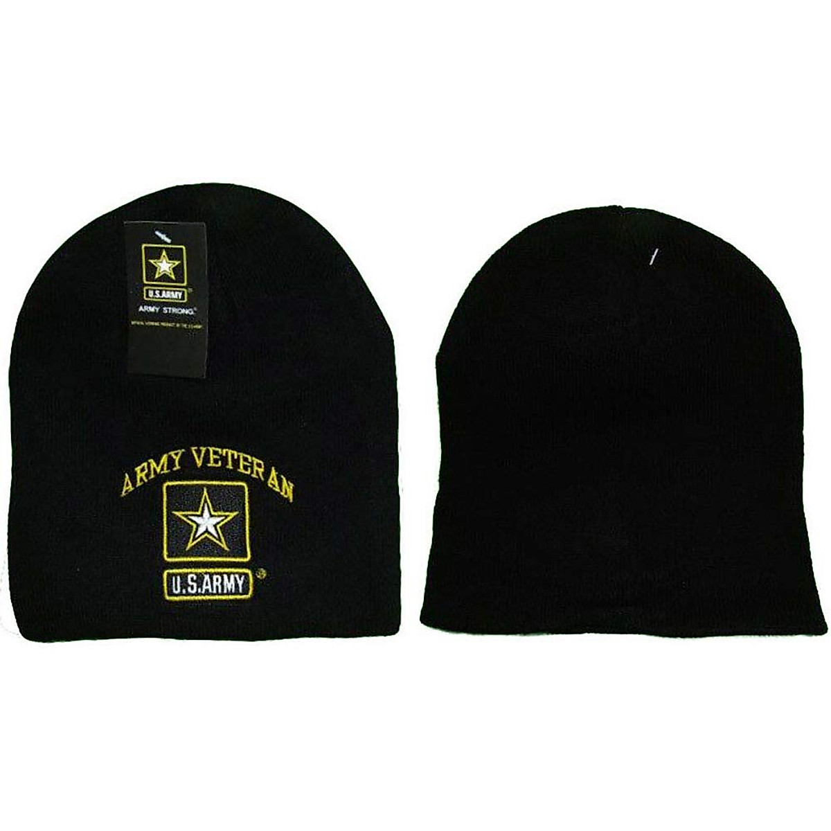 8" Black Army Veteran Embroidered Winter Beanie Skull Cap Toboggan Hat