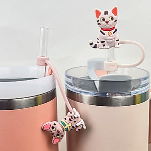 Velaco 10Pcs 0.4in/10mm Diameter Silicone Straw Covers Cap Compatible with Stanley 20 30&40 Oz Cup, Cute Cat Straw Toppers for Stanley 40 Oz Tumbler with Handle, Dust-Proof Straw Caps for Water Bottle