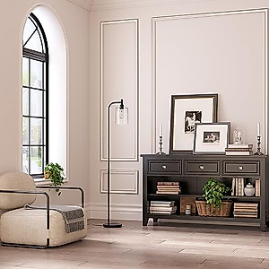 addlon Floor Lamps for Living Room with Glass lampshade, Modern Bright Floor Lamp with LED Bulbs Industrial Standing lamp for beroom, Tall Pole Lamps Office - Matte Black