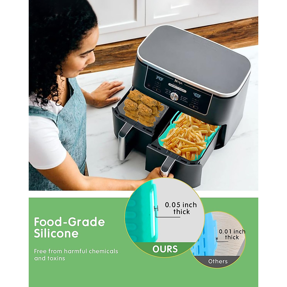 Air Fryer Silicone Liners, Reusable Air Fryer Liners for Ninja Foodi DZ201/DZ401, 8.5Inch Extra Large Air Fryer Liners, Food-Grade BPA Free, Oven Air fryer Accessories (2 PACK)