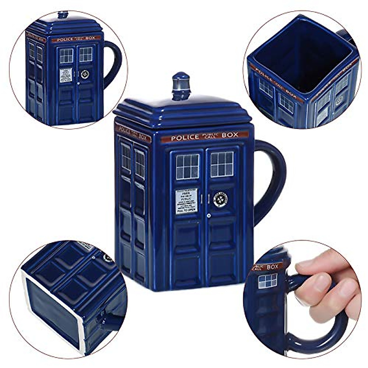 Doctor Tardis Police Box Ceramic Mug Cup with Lid Cover for Tea Coffee Mug Funny Creative Gift Kids Men