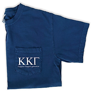 Kappa Kappa Gamma Script Letters T-Shirt | Sorority Pocket Tee (Medium) Navy