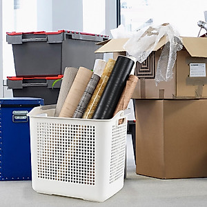 Rosebloom 35 L Plastic Portable Laundry Basket, Plastic Laundry Baskets with Handle, White, 4 Packs