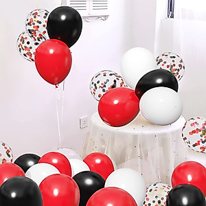 Red and Black Balloons Kelfara 80Pcs 12 inch Matte Black Red White and Confetti Latex Balloon Bulk for Birthday Party Bridal Shower Wedding Engagement Anniversary Bachelor Theme Graduation Decorations