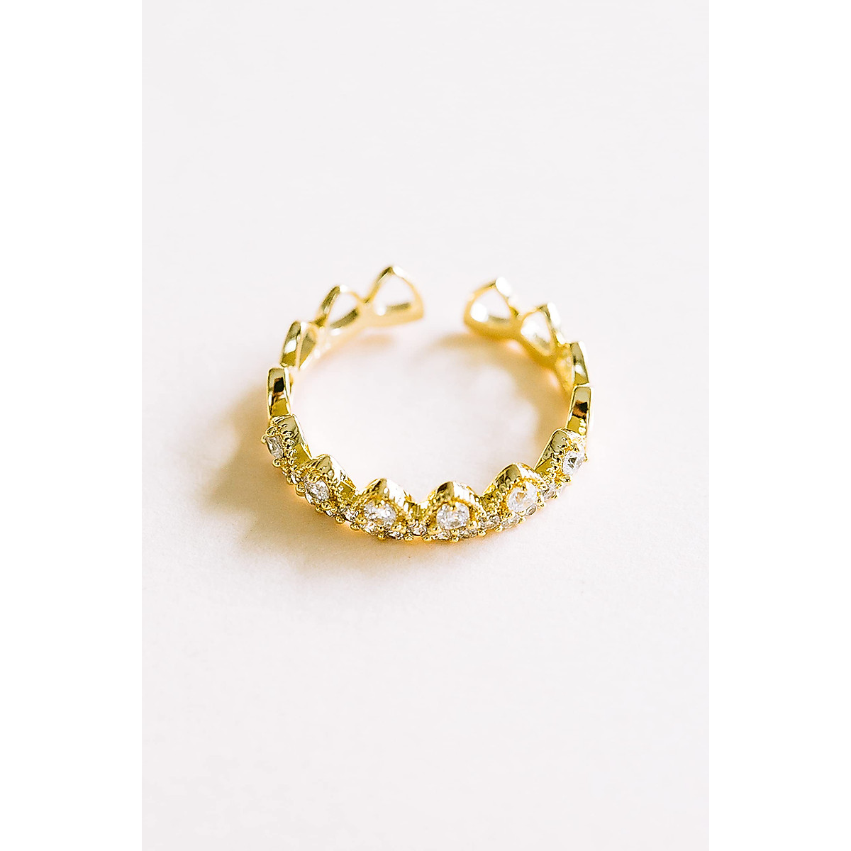 ONDAISY 14K Gold Plated Crowning Heart Queen Bridal Mermaid Round Fire Princess Crown Tiara Ring