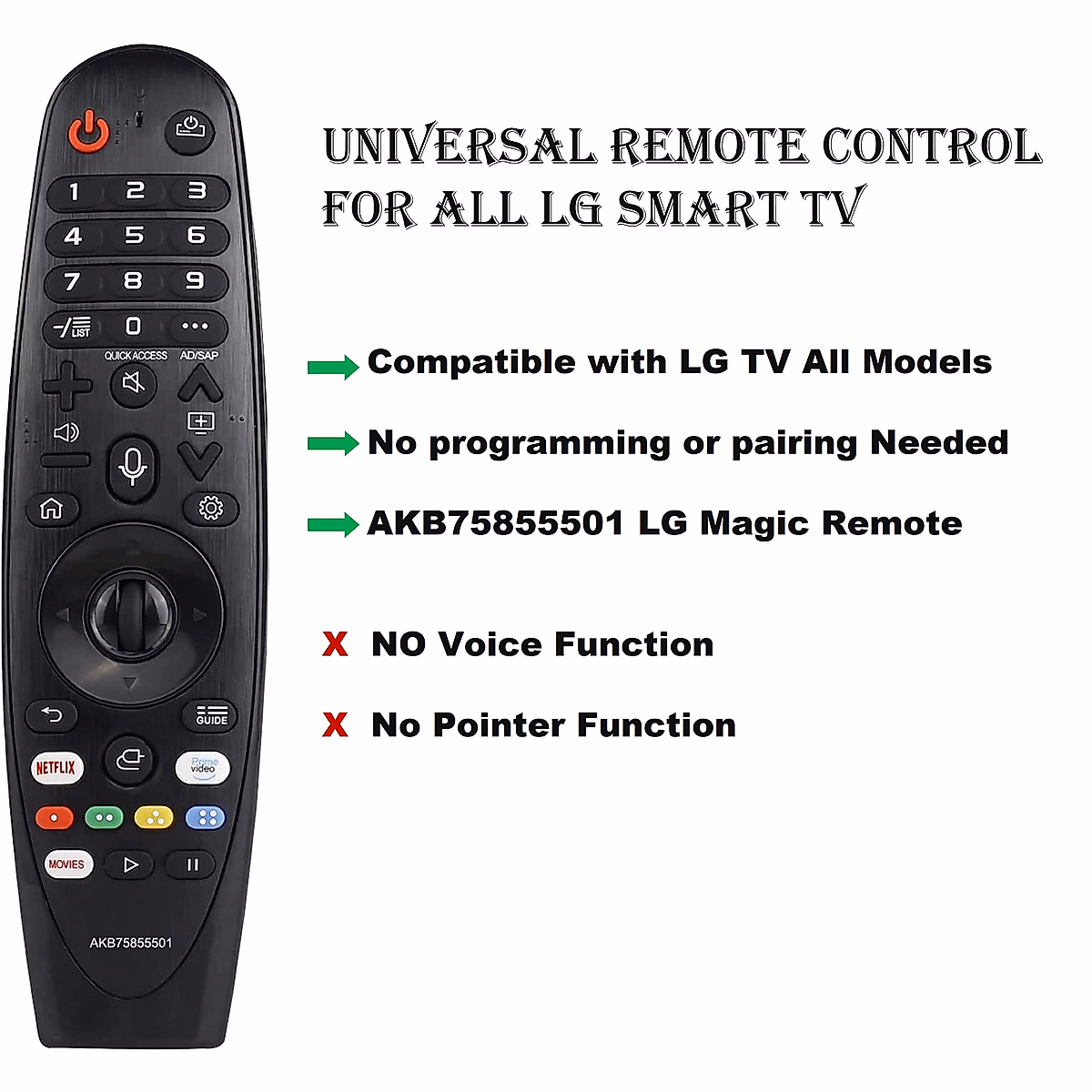 Universal Remote Control for LG Smart TV Magic Remote, Compatible with All Models for LG OLED UHD 4K NanoCell Series Smart TV [NO Voice Function, No Magic Pointer Function]