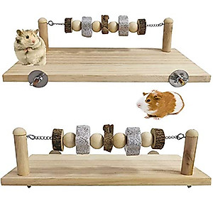 kathson Hamster Wood Ledge Platform Chewing Toys Chinchilla Cage Accessories Guinea Pig Teeth Grinding Lava Blocks Pet Molar Grass Cake Natural Apple Sticks for Mouse Rat Gerbil Dwarf Hamster 11PCS