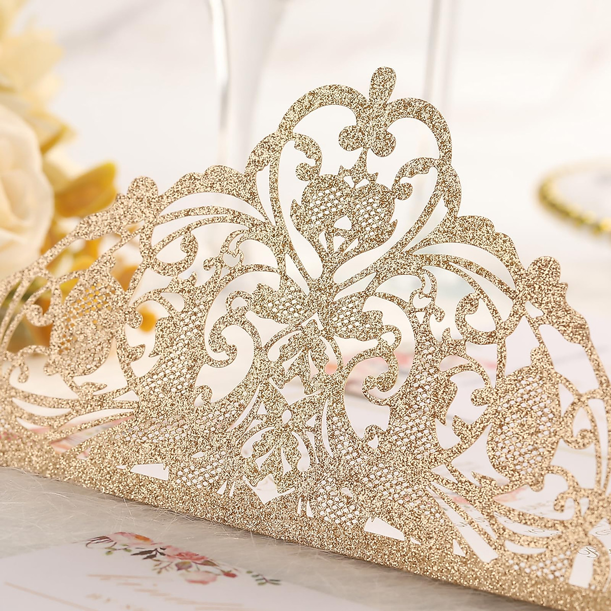 25Pcs Wedding Invitations with Envelopes and RSVP Cards Trifold Glitter Laser Cut Invitation Pocket Blank Invitations with Envelopes Rsvp Card for Wedding Quinceanera Bridal Baby Shower 15 años Custom