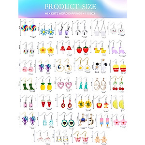 40 Pairs Cute Weird Earrings Funny Earrings Milk Tea Strawberry Mushroom Cloud Flowers Dinosaur Egg Dangle Earrings for Women Girls