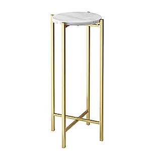 Urban Shop White Marble Collapsible Side Accent Drink Table with Gold Metal Legs, ‎8.5 in x 8.5 in x 22.5 in