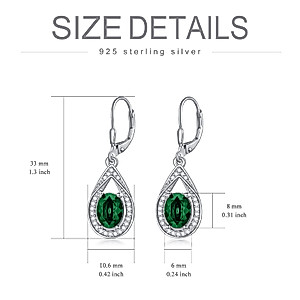 Emerald Green Leverback Earrings Sterling Silver Teardrop Earrings with Simulated May Birthstone Oval Crystal from Austria