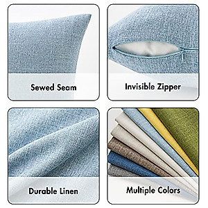 MIULEE Pack of 2 Decorative Linen Burlap Pillow Cover Square Solid Throw Cushion Case for Sofa Car Couch 18x18 Inch Light Blue