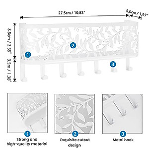 WYTAOHZL Key Holder for Wall Mail and Key Holder for Wall with 7 Key Hooks 11X4.6X2Inches Eucalyptus Design Mail Organizer Wall Mount Key Holder White Metal Key Hooks Key Hangers for Home Decorative