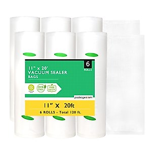 PackageZoom 11"x20 ft Vacuum Sealer Bags 6 Pack Rolls BPA-Free Vacuum Sealer Roll For Food Storage, Meal Prep, Sous Vide Heavy-Duty Universally Compatible Freezer Sealer Bags