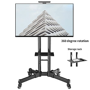 Rolling TV Bracket Mobile Floor cart Mute Bracket 32-70 inch Monitor TV Rack Display with Wheels and Tilt Mount, Height Adjustable Floor TV Stand Holds up to 165 lbs (Black) (D910)