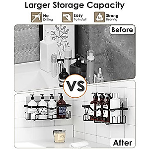 longzon Shower Caddy with 6 Traceless Adhesive, 3 Pack Shower Organizer, No Drilling Stainless Steel Shower Shelf, for Bathroom Suction Cup Storage Rack Shelves Black