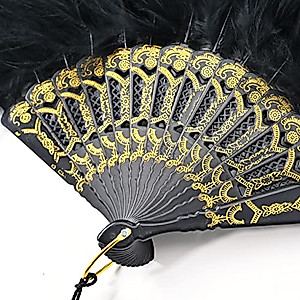 BABEYOND Marabou Feather Fan 20s Vintage Folding Fan Flapper Hand Fan for Costume Dancing