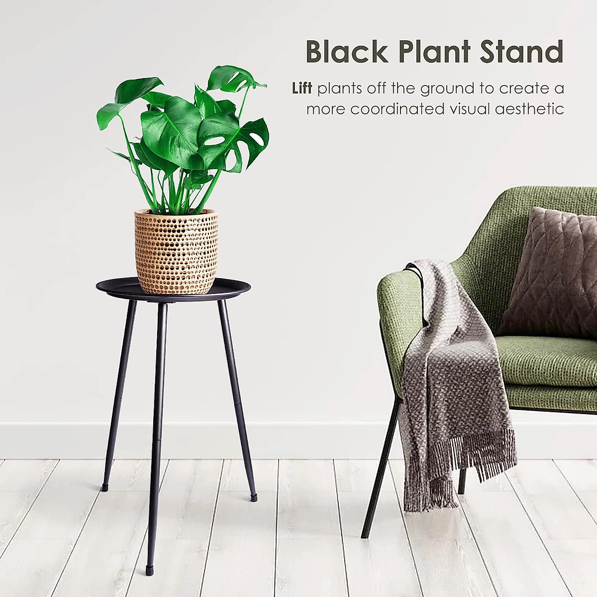 JOFAMY Black Metal Plant Stand Indoor Outdoor,Tall Flower Pot Holder,Mid Century Small Round Side Table,Modern Stools for Plants Indoor,Living Room