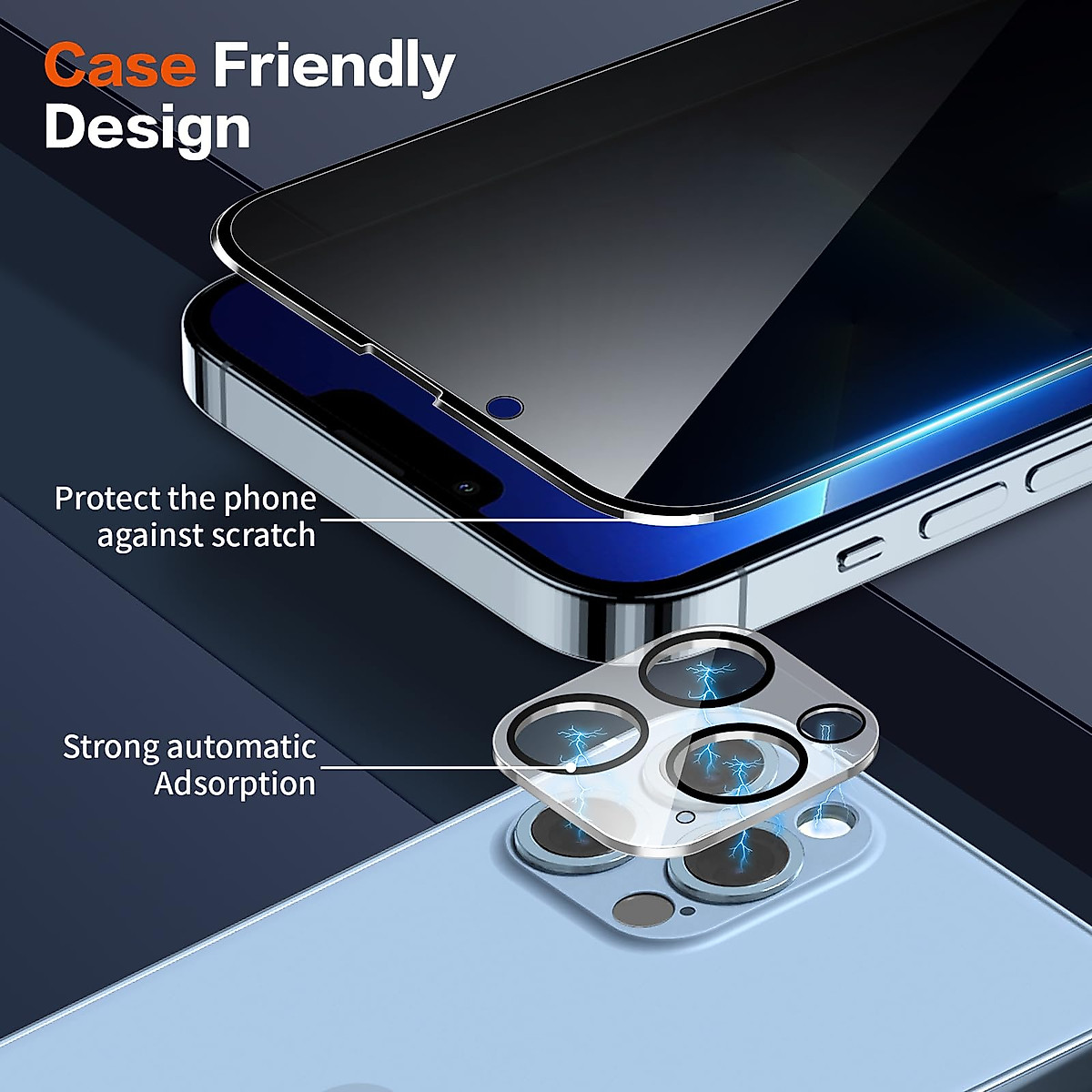 Cnarery [2+2 Pack] Privacy Screen Protector for iPhone 13 Pro Max 6.7 inch with Camera Lens Protector, Ture 28° Anti Peeping Anti Spy Tempered Glass Film, Bubble Free, 9H Hardnes