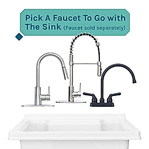 White Utility Sink by JS Jackson Supplies, Tehila Luxe Laundry Tub with Black Metal Legs and P-Trap Kit