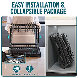 TAILI Dish Drying Rack for Kitchen Counter with Drainboard, Large 2 Tier Dish Rack and Drainboard Set with Cutlery Holder, Cup Holder & Utensil Holder, Rustproof Sink Dish Drying Rack