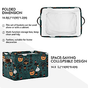 senya Large Foldable Storage Basket with Handles, Halloween Pumpkin Ghost Fabric Collapsible Storage Bins Organizer Bag for Baby Storage Toy Storage 15 x 11 x 9.5 inch