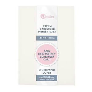 Hamilco Cream Colored Cardstock Thick Paper - 8 1/2 x 11" Heavy Weight 80 lb Cover Card Stock for Printer - 50 Pack