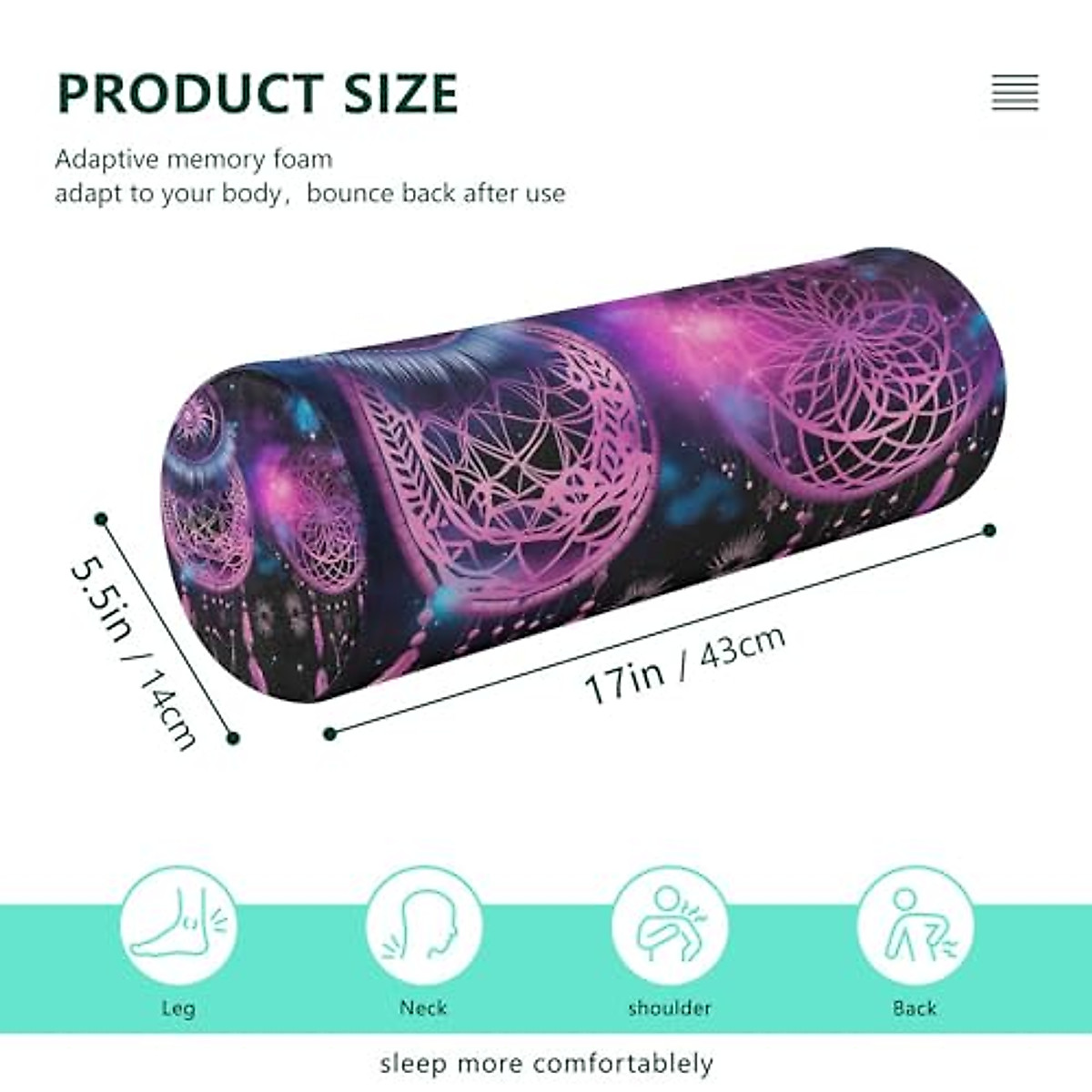 xigua Abstract Pattern Neck Roll Pillow for Neck Relief with Removable Washable Cover - Memory Foam Round Cylinder Bolster, Ergonomically Designed for Head, Neck, Back, and Legs