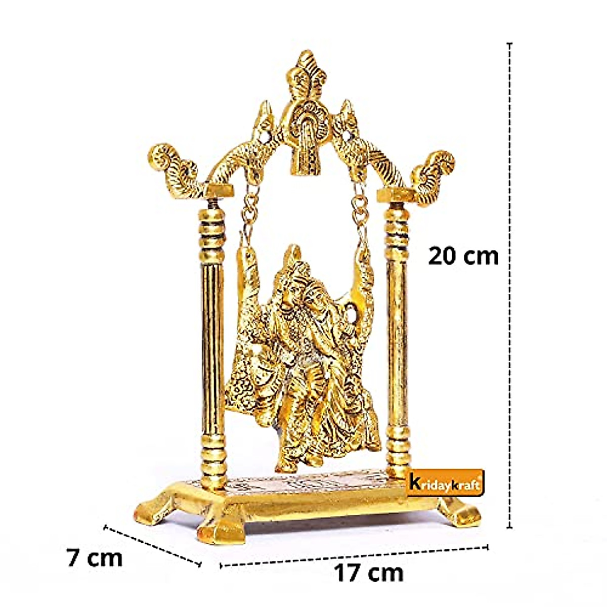 Handy's Stores Radha Krishna on Swing jhula Metal Statue Gold Plated Decor Your Home,Office & Radha Krishna Murti,Showpiece Figurines,Religious Idol Gift Article. (Size 17 x 7 x 20 cm :: 270 Grams)