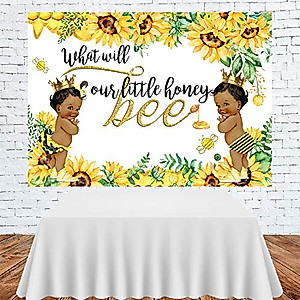 What Will Little Honey Bee Backdrop Gender Reveal Party Decorations for Baby Shower Boy or Girl Gender Reveal Sunflower Background Photo Banner 7x5ft