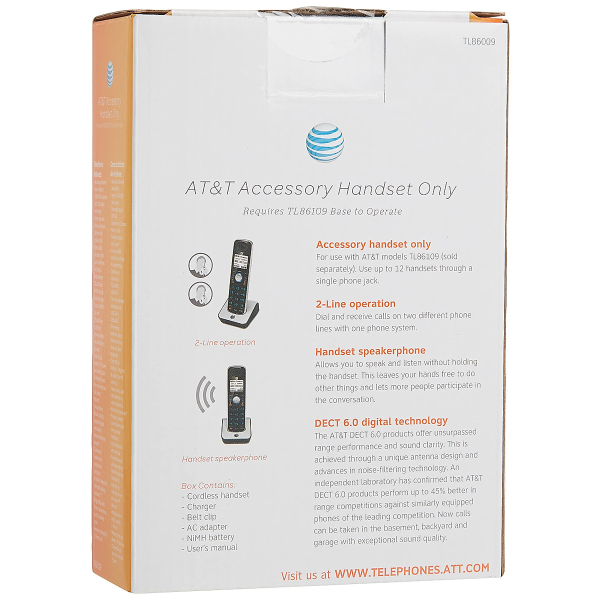 AT&T TL86009 Accessory Cordless Handset, Black/Silver | Requires an AT&T TL86109 Expandable Phone System to Operate