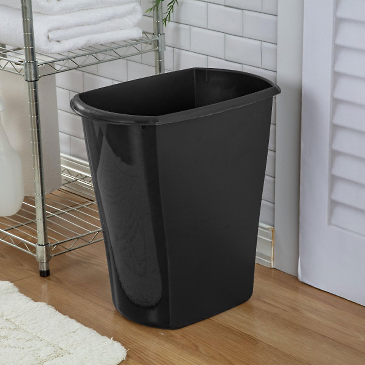 Sterilite 5.5 Gallon Rectangular Wastebasket, Open-top, Medium Sized Trash Can for the Bathroom, Bedroom, or Office, Black, 6-Pack