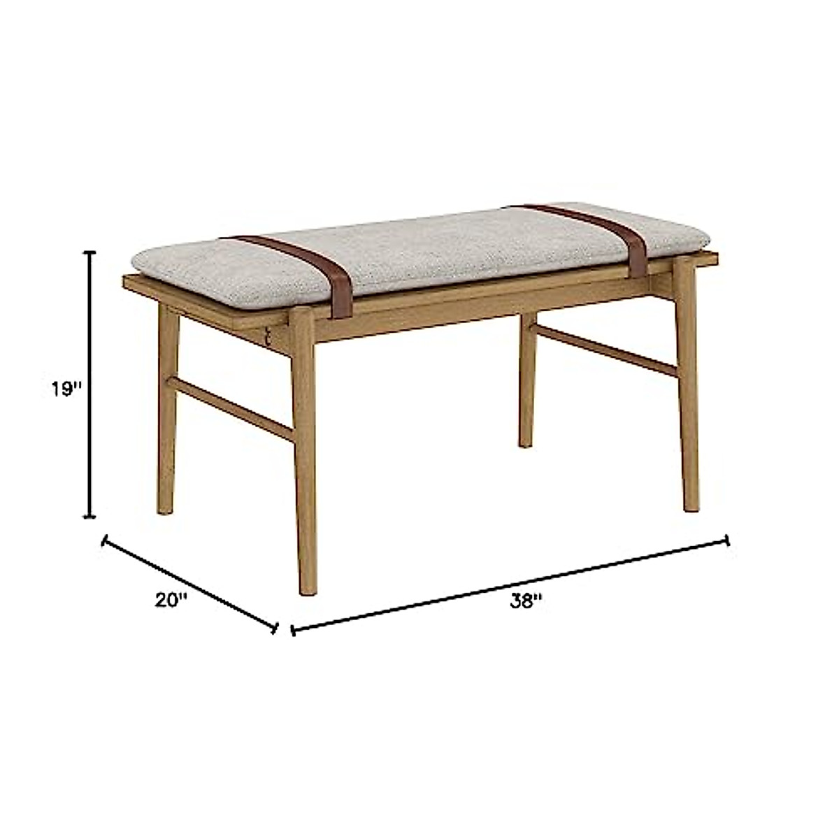 Nathan James Gugan Mid-Century Wooden Bench Seat, End of Bed Bench with Removable Fabric Cushion for Indoor Dining Room, Bedroom and Entryway, Light Brown/Ivory