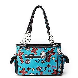 Sugar Skull Purse with Concealed Carry Pocket Day of The Dead Handbag, Teal