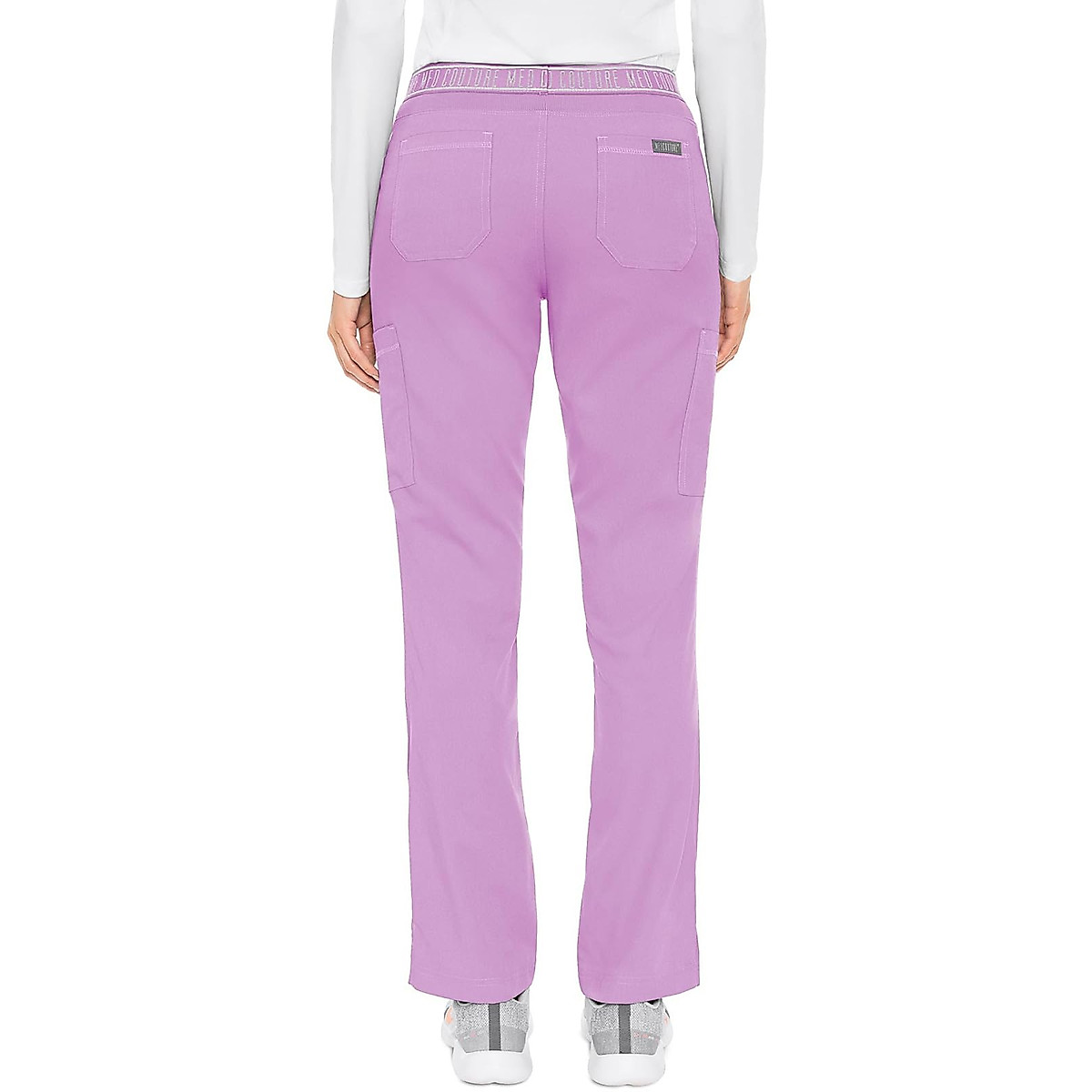 Med Couture Women's Yoga Pull-On Pant with 7 Pockets Ultra-Soft Rib-Knit Waistband and 2-Way Stretch Technology - MC7739, S, Lilac